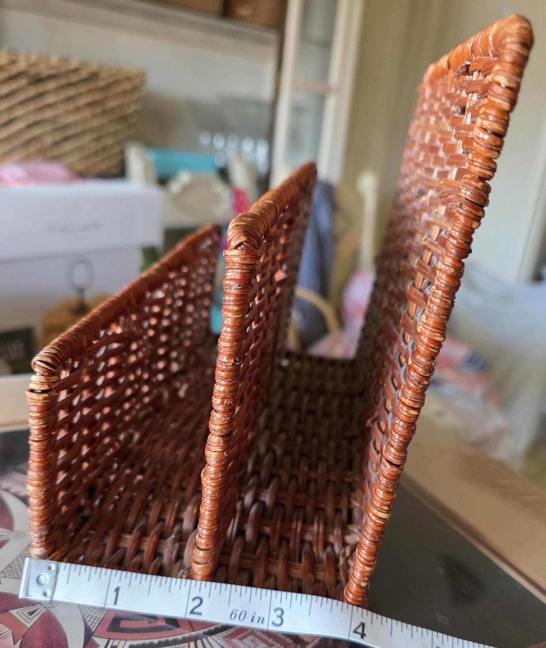 Vintage Mid Century 1960s Wicker Letter Holder Mail Organizer Boho Desk ...