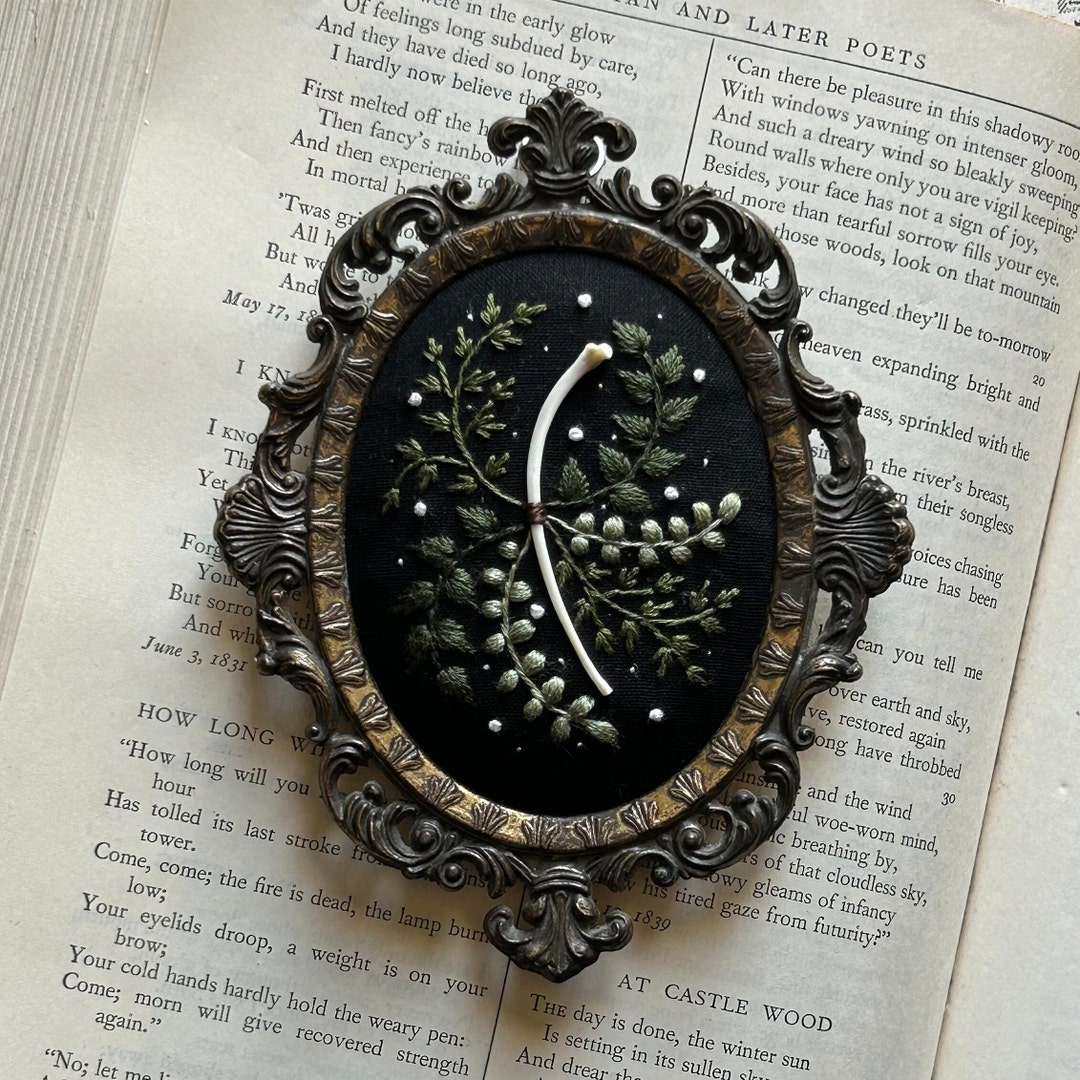 Snake Rib Bone Finished Hand Embroidery Art in Vintage Frame 4 X 5 - Etsy