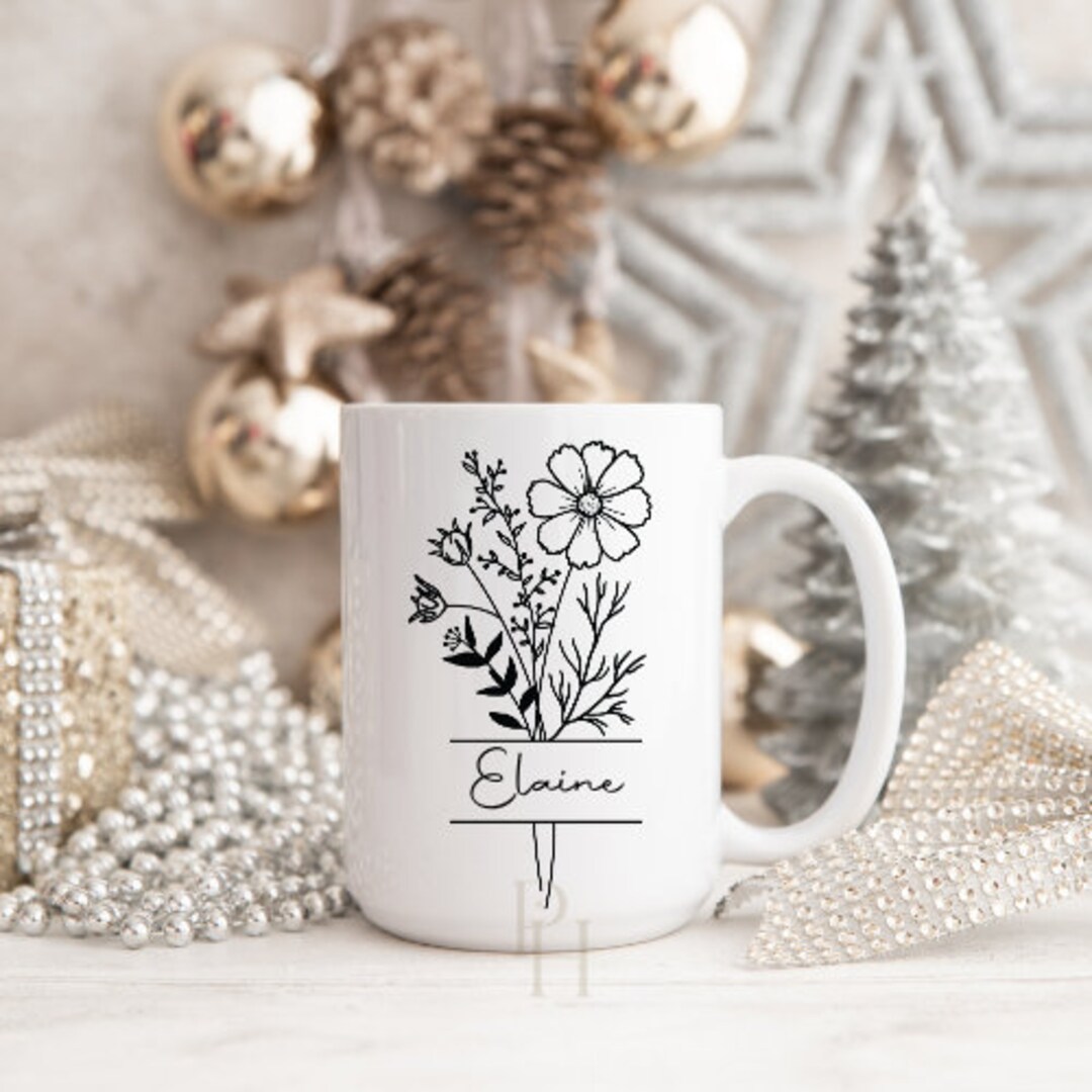 Birth Flower Personalized Mug Birth Flower White Mug Custom - Etsy