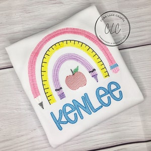 Back to School Pencil Rainbow Shirt | Pencil Sketch | Girls Embroidered ...
