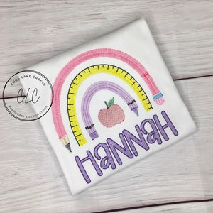 Back to School Pencil Rainbow Shirt | Pencil Sketch | Girls Embroidered ...