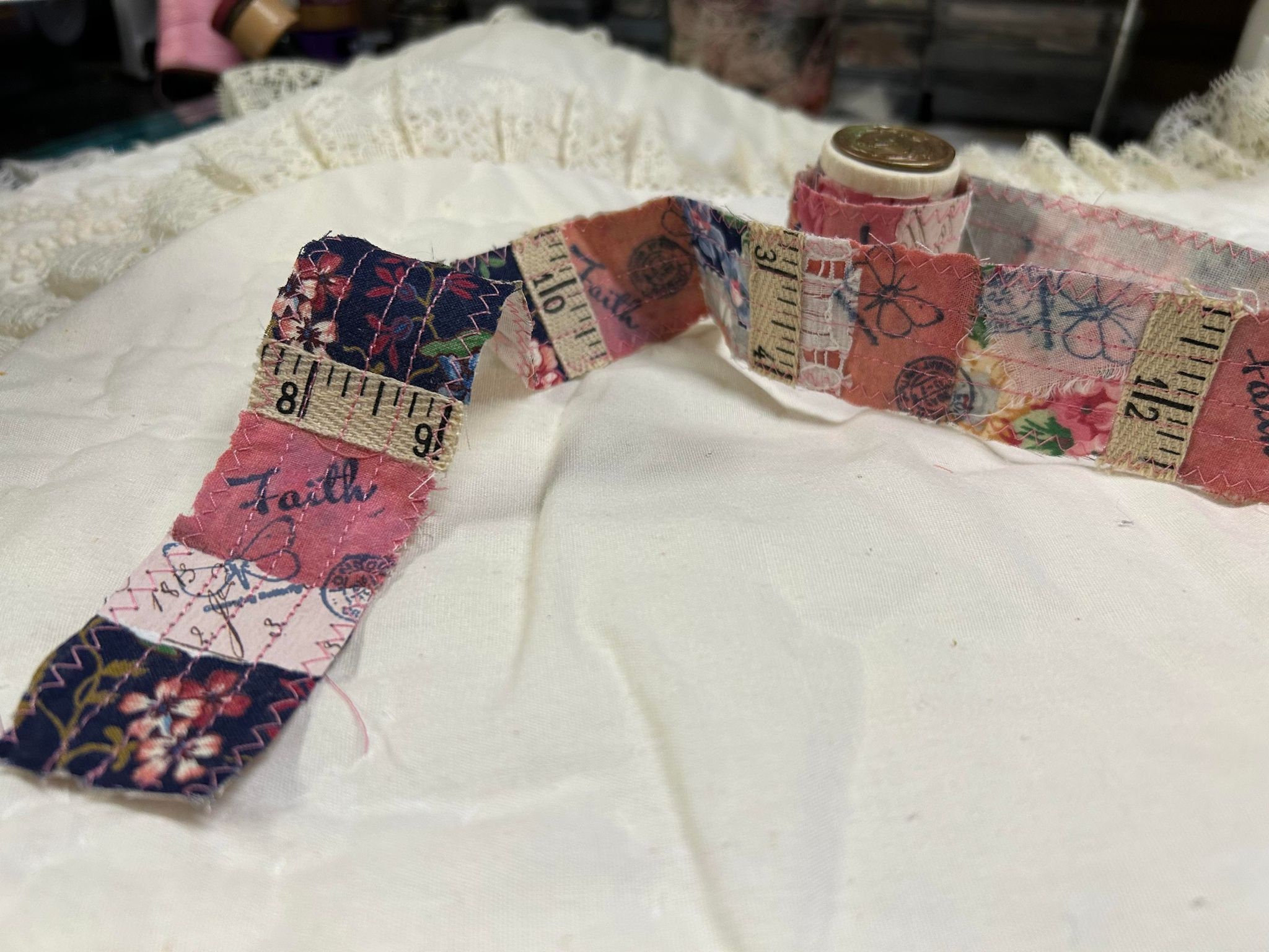 Fabric & Paper Snippet 3 on a Wooden Spool - Etsy