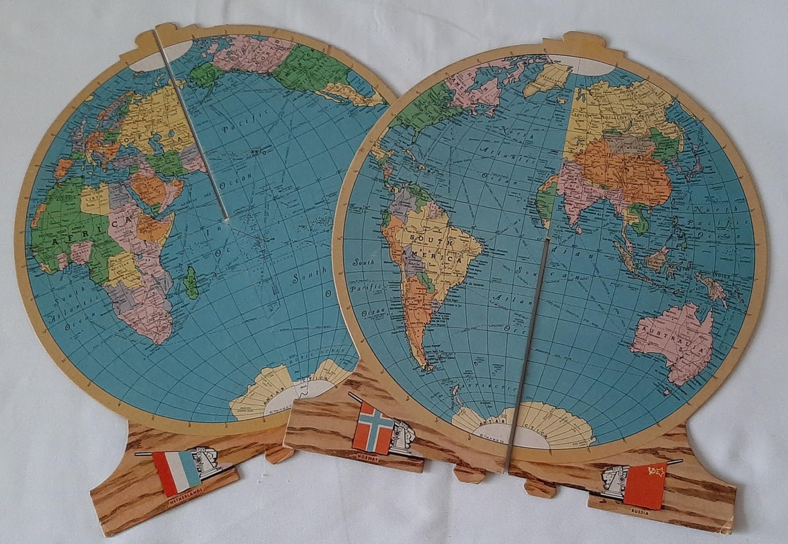 Vintage 3-D Globe Plano-Esfera El Mundo de un vistazo Mapa | Etsy
