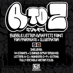 Graffiti Bubble Letter Font Alphabet for Procreate and Adobe ...