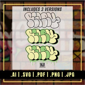 Riley - Custom Graffiti Throw up Bubble Letters | Layered Editable SVG ...