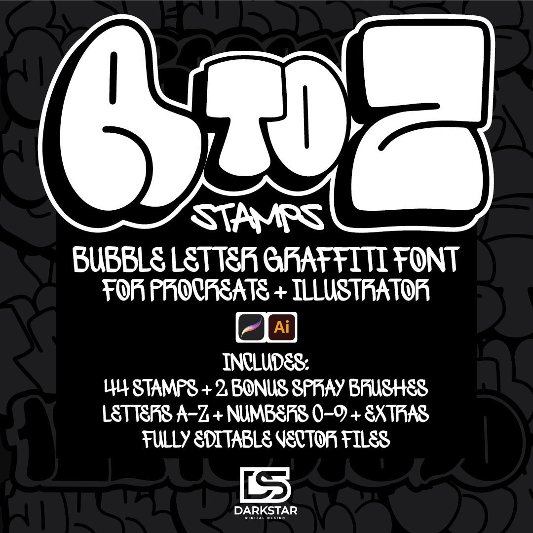 Graffiti Bubble Letter Font Alphabet for Procreate and Adobe ...