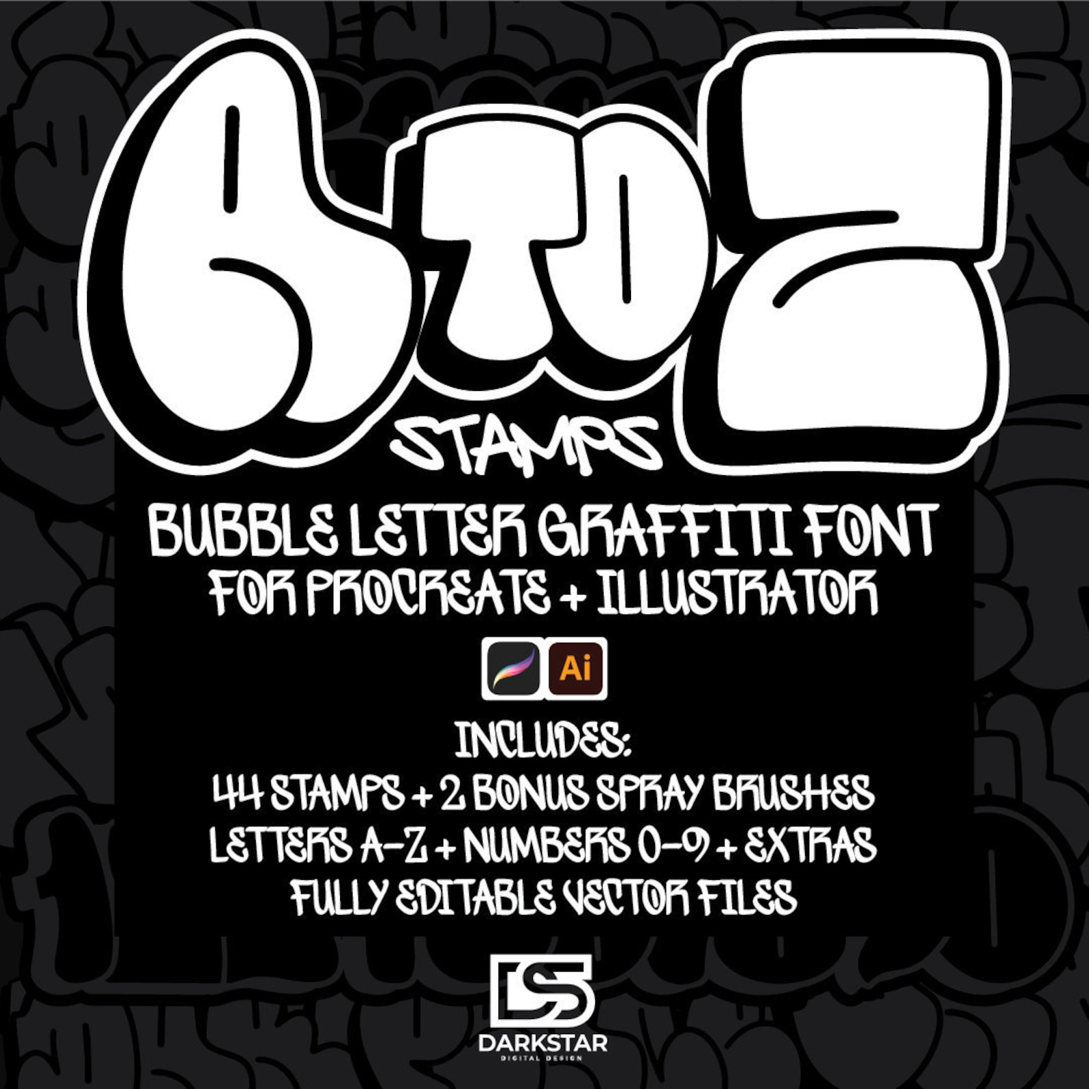 Graffiti Bubble Letter Font Alphabet for Procreate and Adobe ...