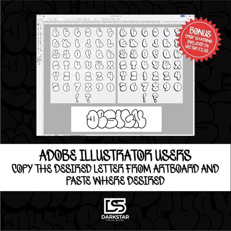 Graffiti Bubble Letter Font Alphabet for Procreate and Adobe ...