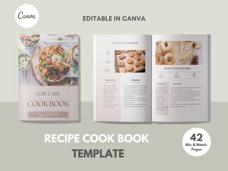 Cookbook Template Recipe Book Template Editable Canva - Etsy