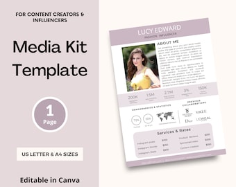 2 Page Media Kit Canva Template| Instagram Media Kit| Influencer Rate Sheet Template| Blogger ...