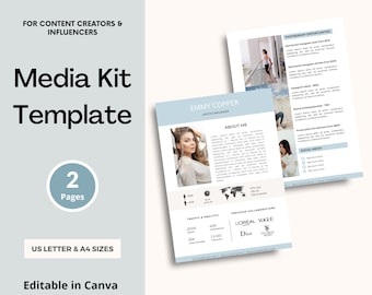 2 Page Media Kit Canva Template| Instagram Media Kit| Influencer Rate Sheet Template| Blogger ...