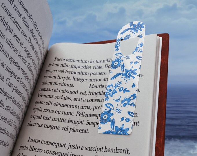 Blue Floral Bookmark - Laminated With Polka Dots and Leaves - Ideal ...