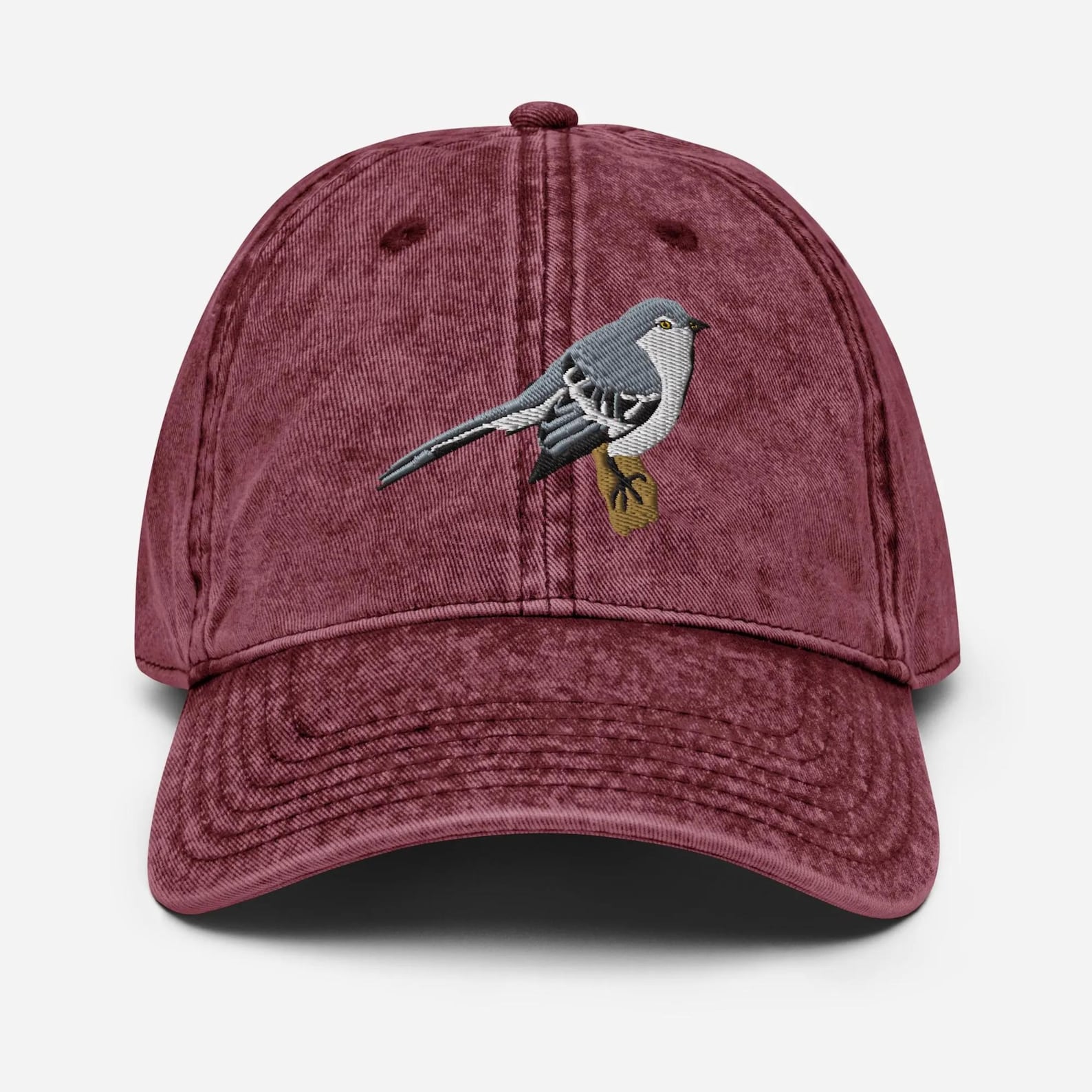 Northern Mockingbird Embroidered Vintage Cap - Cotton Twill Hat - Bird ...