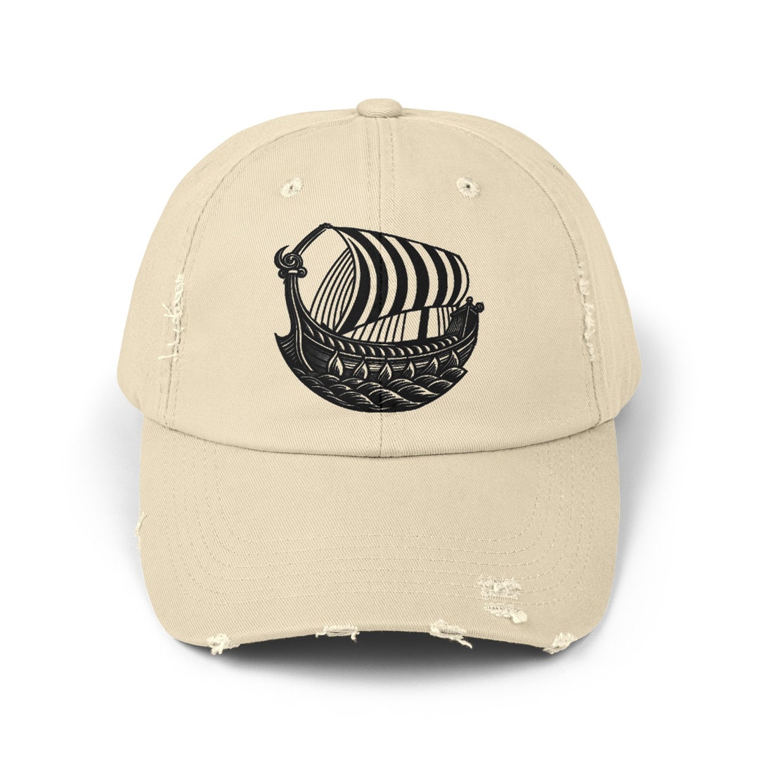 Viking Ship Distressed Cap - Unisex Adjustable Hat, Norse Headwear for ...
