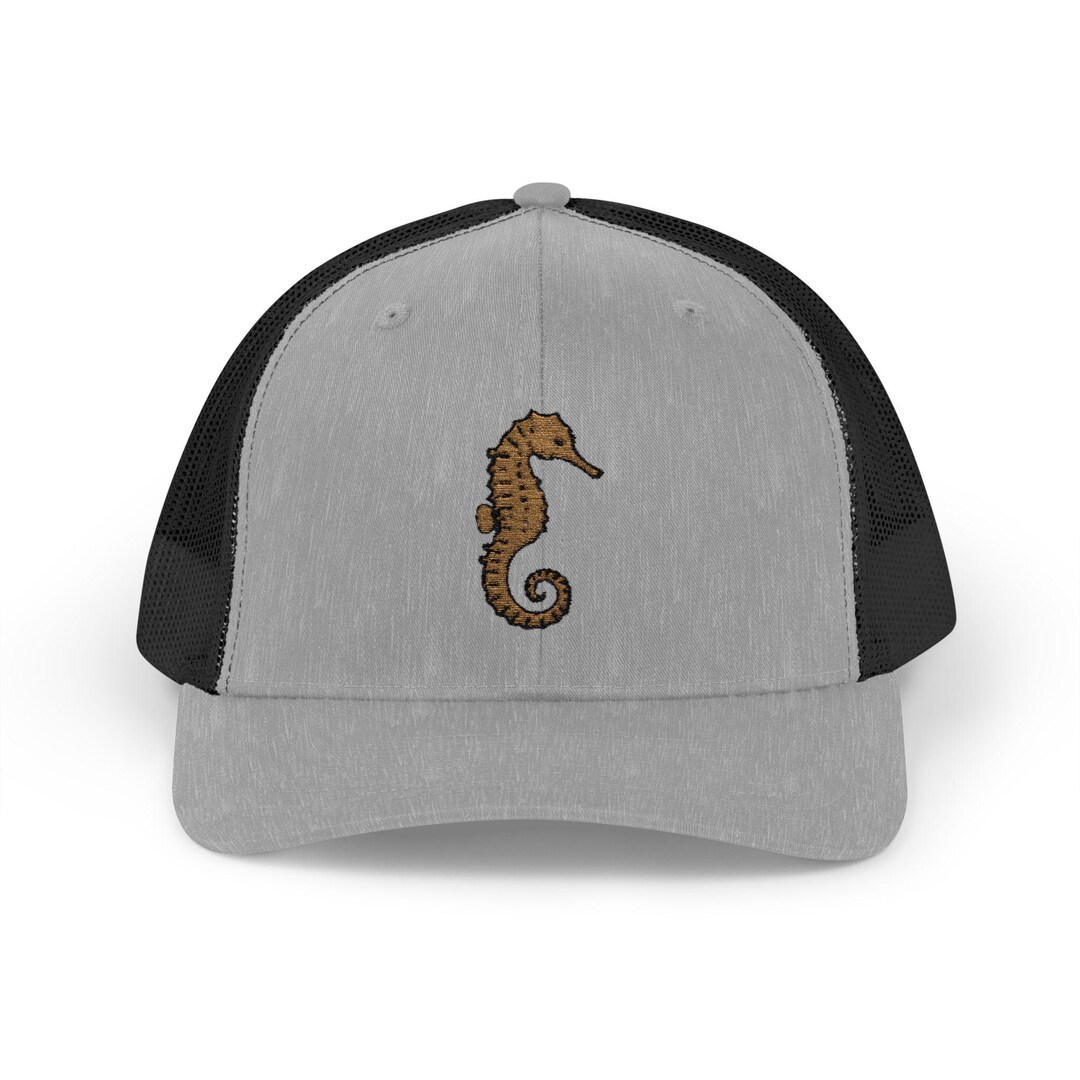 Seahorse Embroidered Trucker Cap, Snapback Hat, Ocean Beach Theme ...