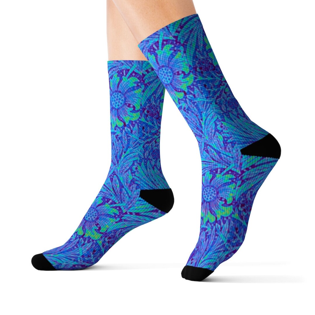 Blue Floral Socks | Cozy Art Inspired Socks | Handmade Gift, Boho Chic ...