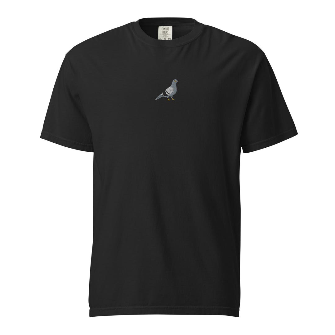 Pigeon Embroidered Yard Bird T-shirt, Heavyweight Unisex Garment-dyed ...