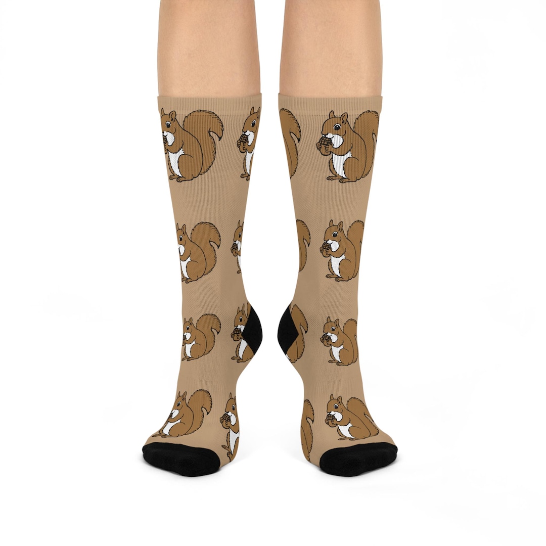 Tan Squirrel Pattern Cushioned Crew Socks | All-over Print - Etsy