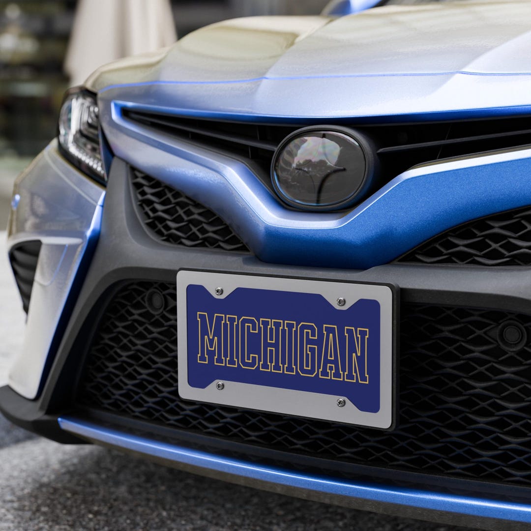 Michigan Vanity Plate, Navy & Maize Varsity Letters, College Style Car ...