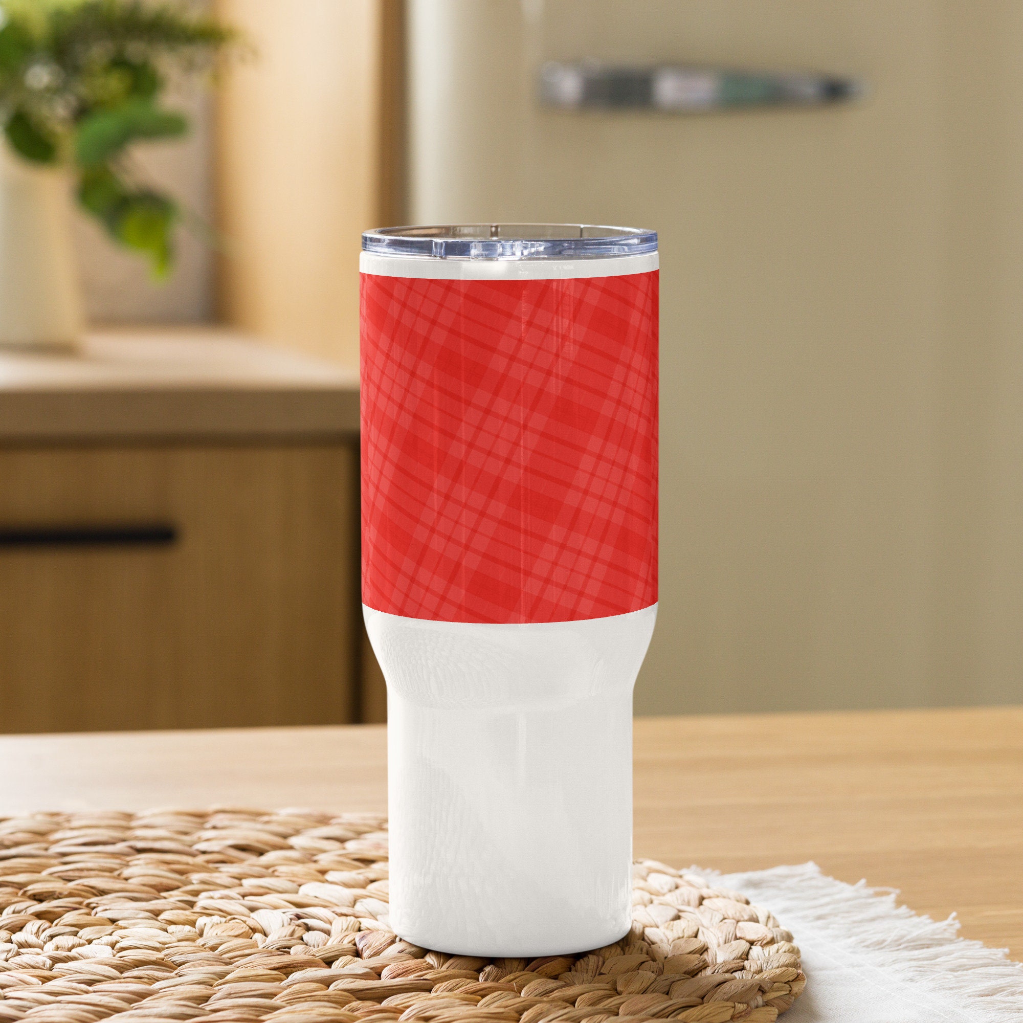 Red Plaid Travel Mug With a Handle - Etsy