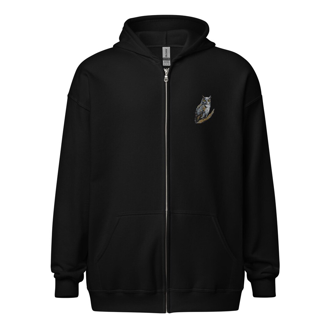 Embroidered Horned Owl Zip Hoodie: Unisex Fleece Blend - Etsy