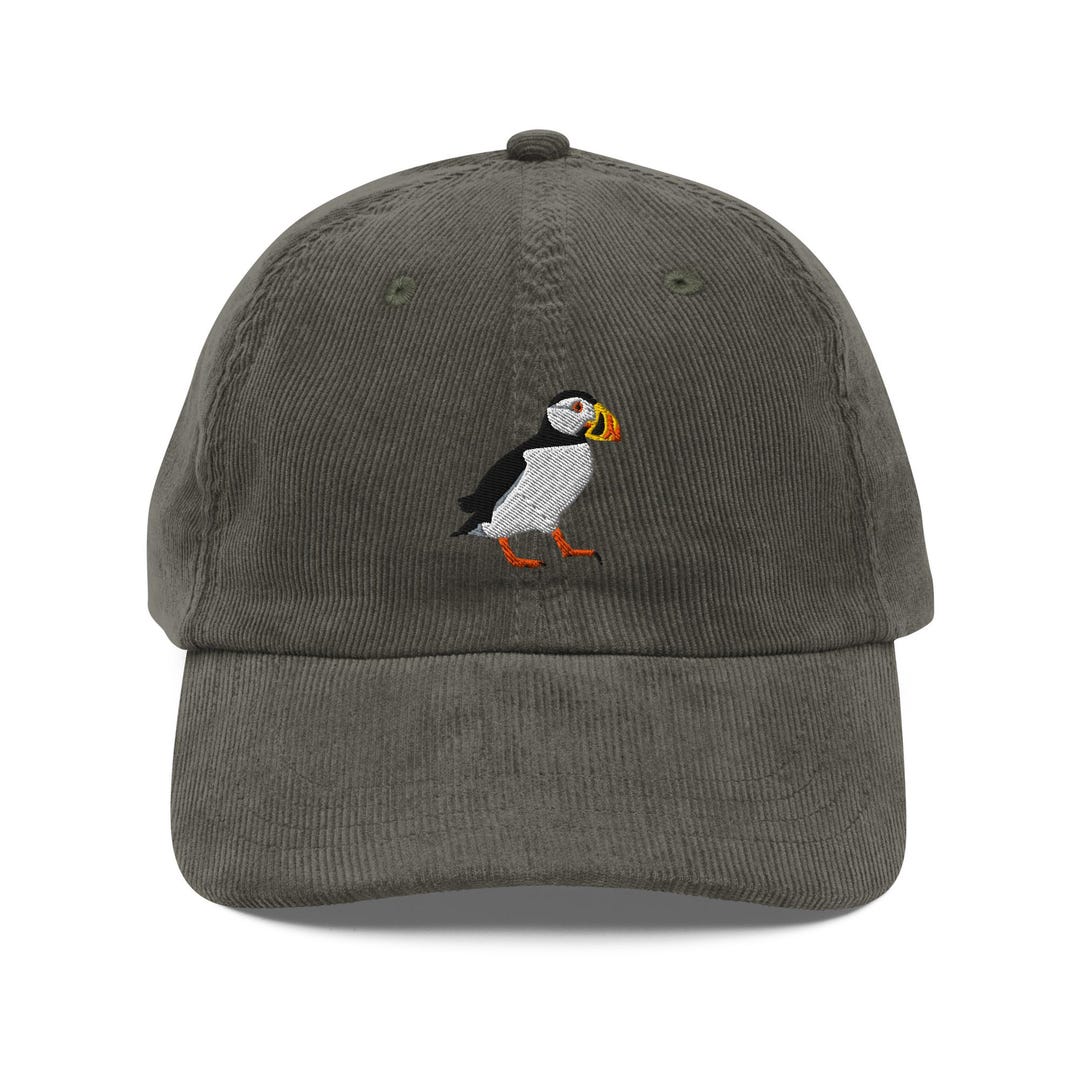 Atlantic Puffin Vintage Corduroy Cap | Embroidered Sea Bird Hat ...
