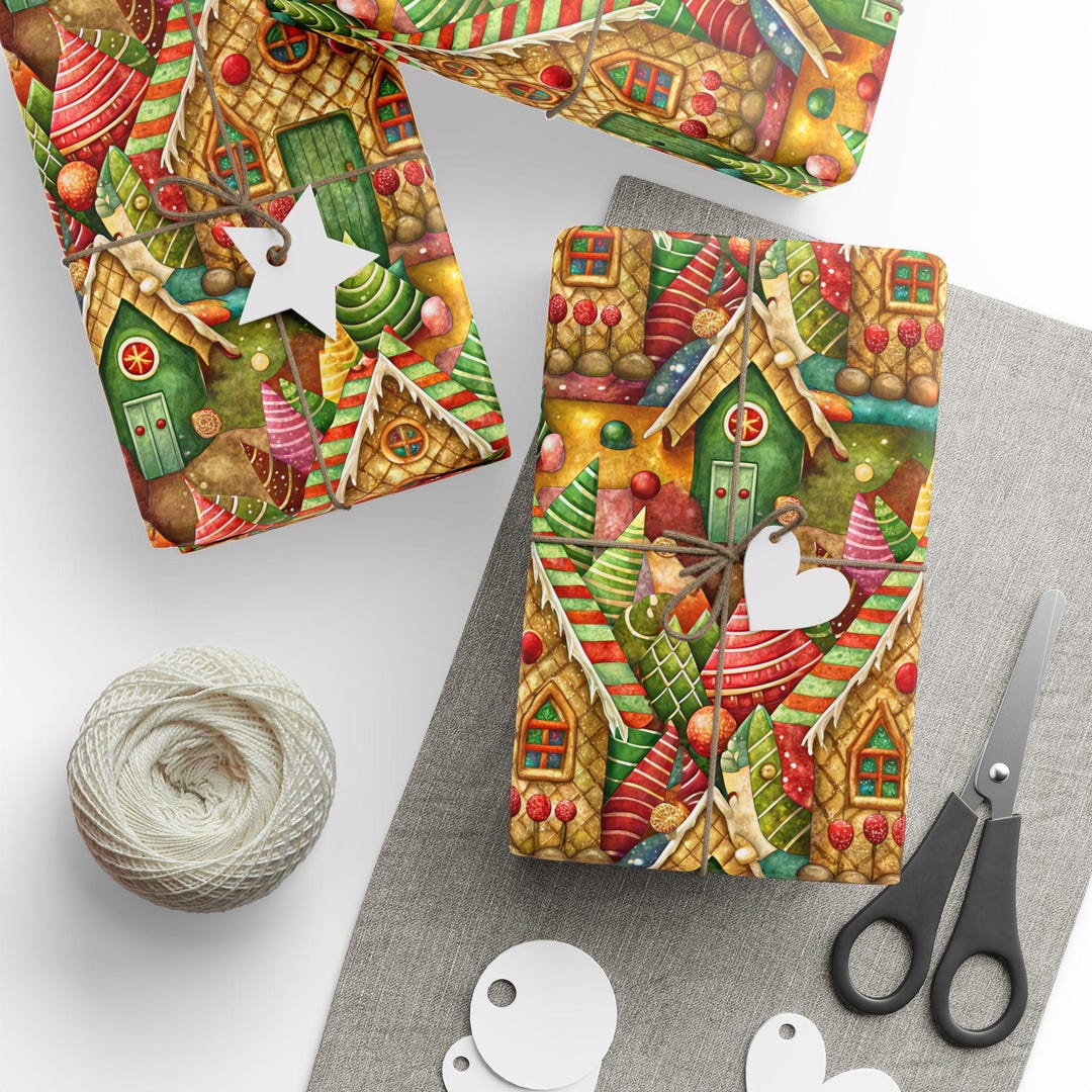 Ginger Bread House Wrapping Paper, Holiday Gift Wrap, Festive Christmas ...