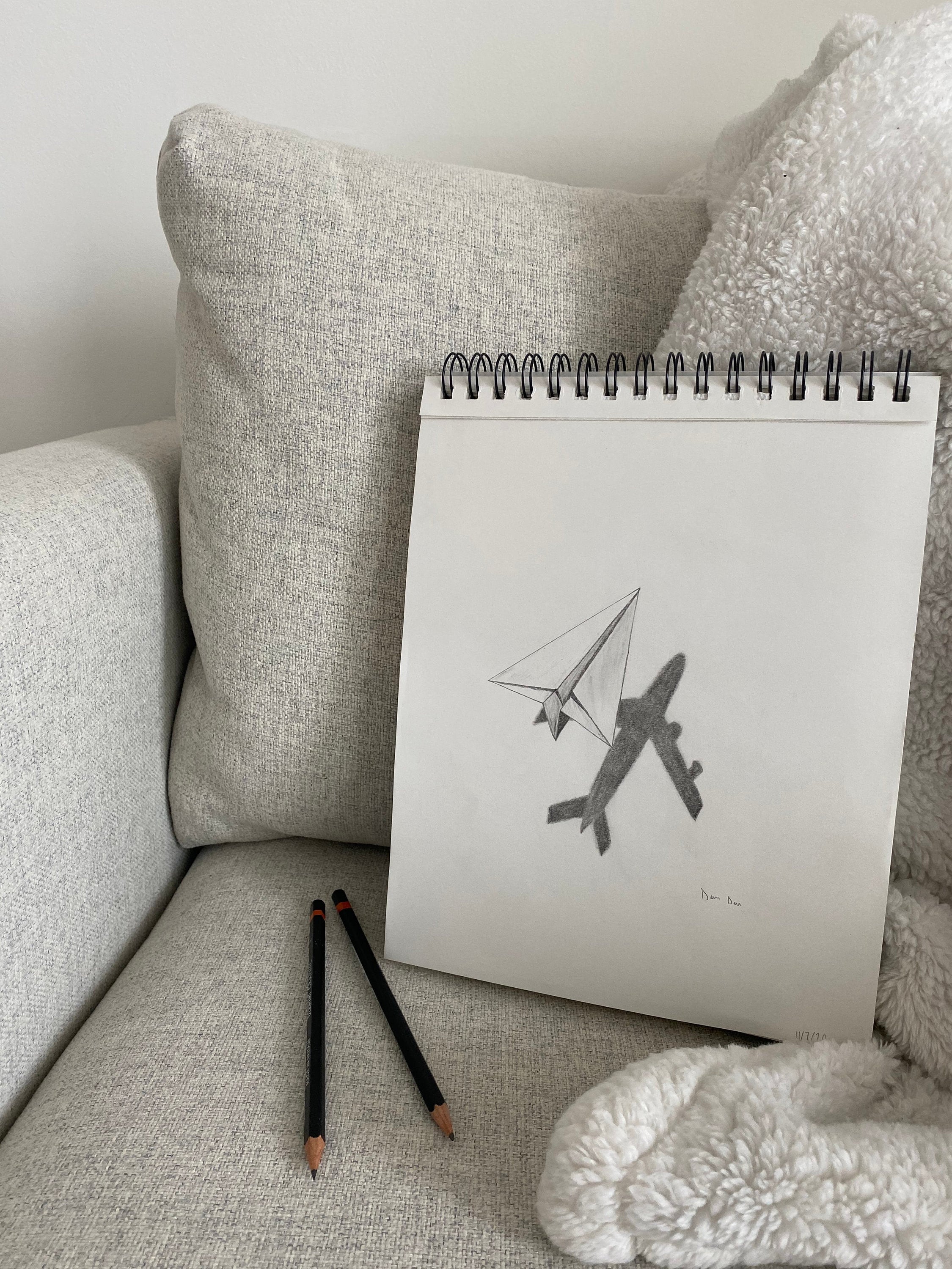 Original Drawing of Paper Plane, Airplane Shadow - Etsy
