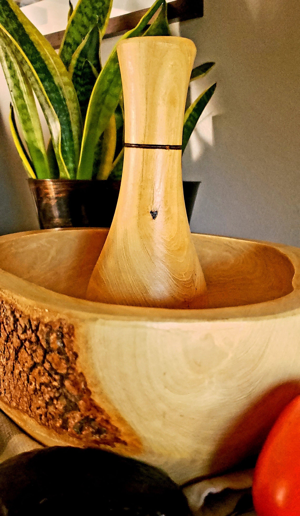 Rustic Handmade Large Wooden Mortar and Pestle, Organic Natural ...