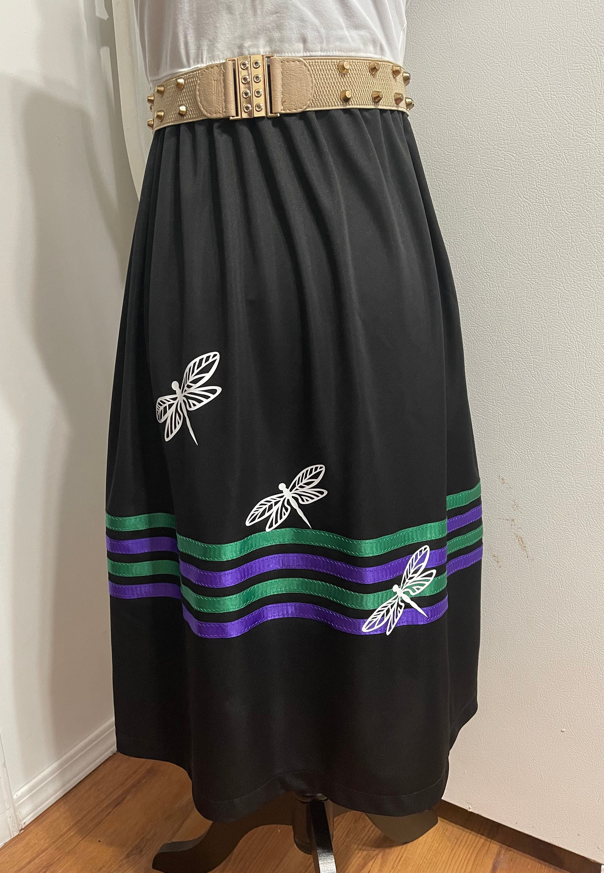 Women’s Traditional Metis Ribbon Skirt Black With Satin Ribbons and ...