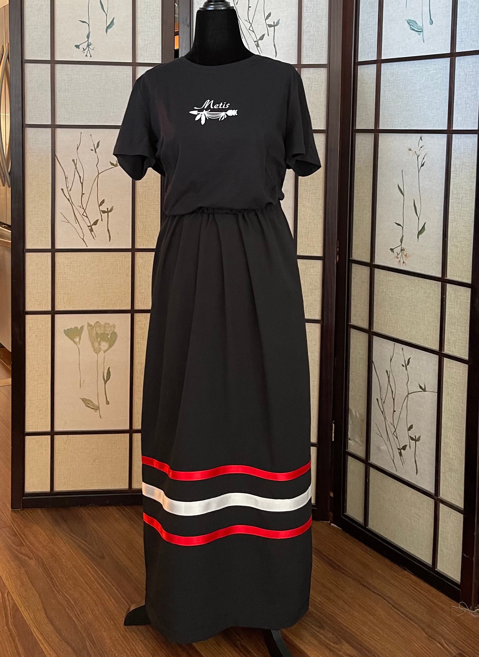 Womens Traditional Festive Metis Ribbon Skirt, Black With Satin Ribbon ...