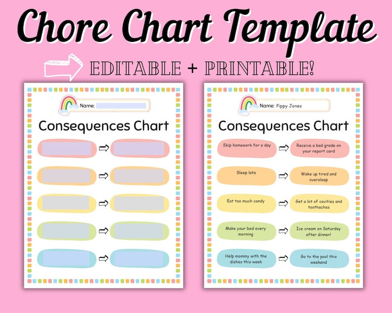 Editable Behavior Chart for Kids, Accountability Tracker, Behavior ...