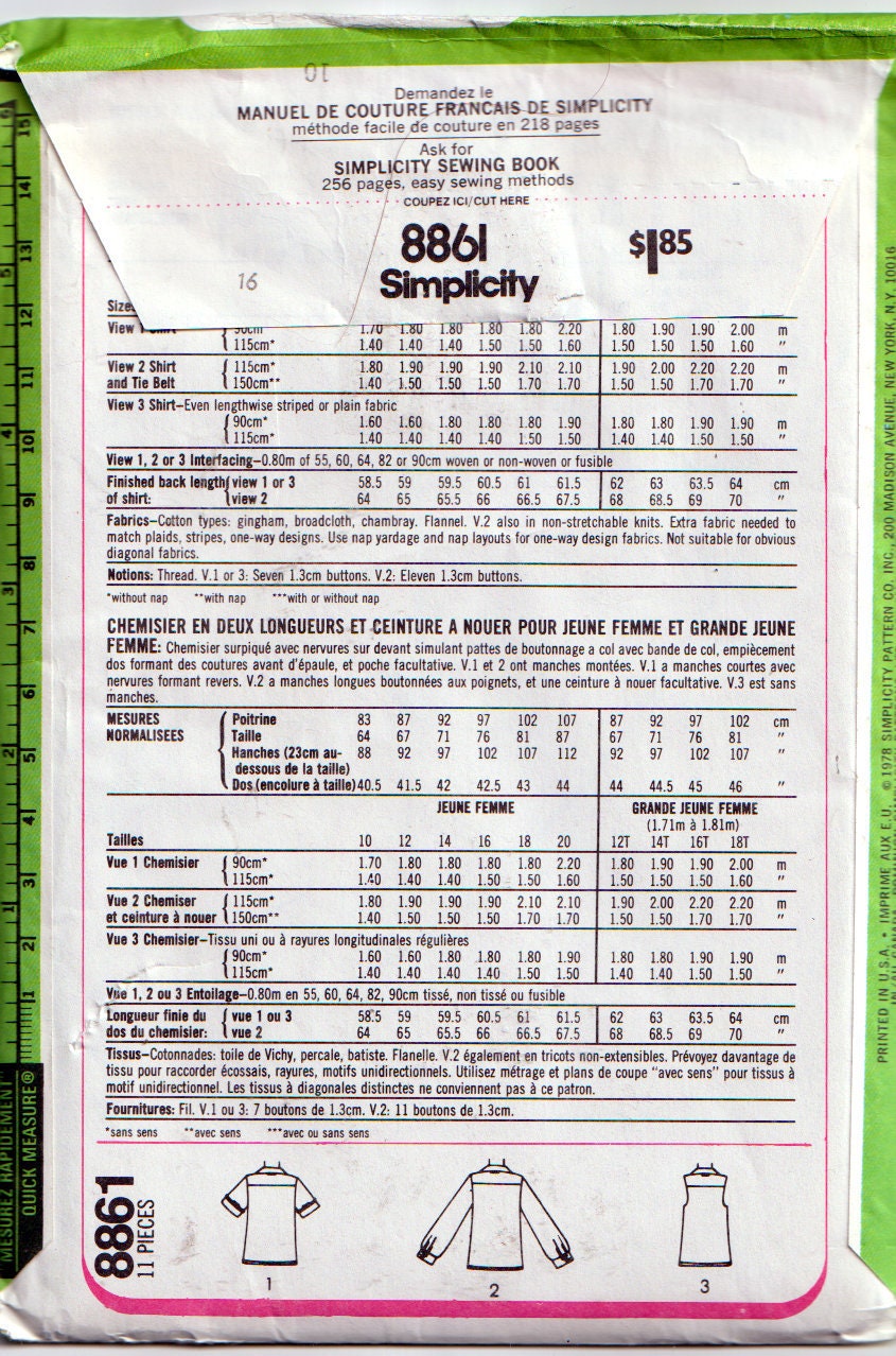 Simplicity Sewing Pattern 8861 Vintage Original - Etsy