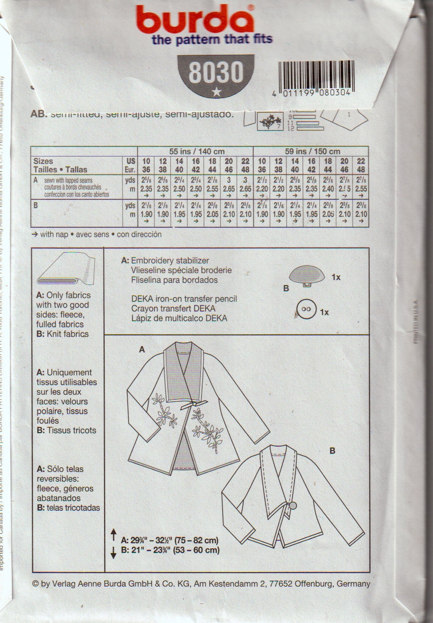 Burda Sewing Pattern 8030 Original - Etsy