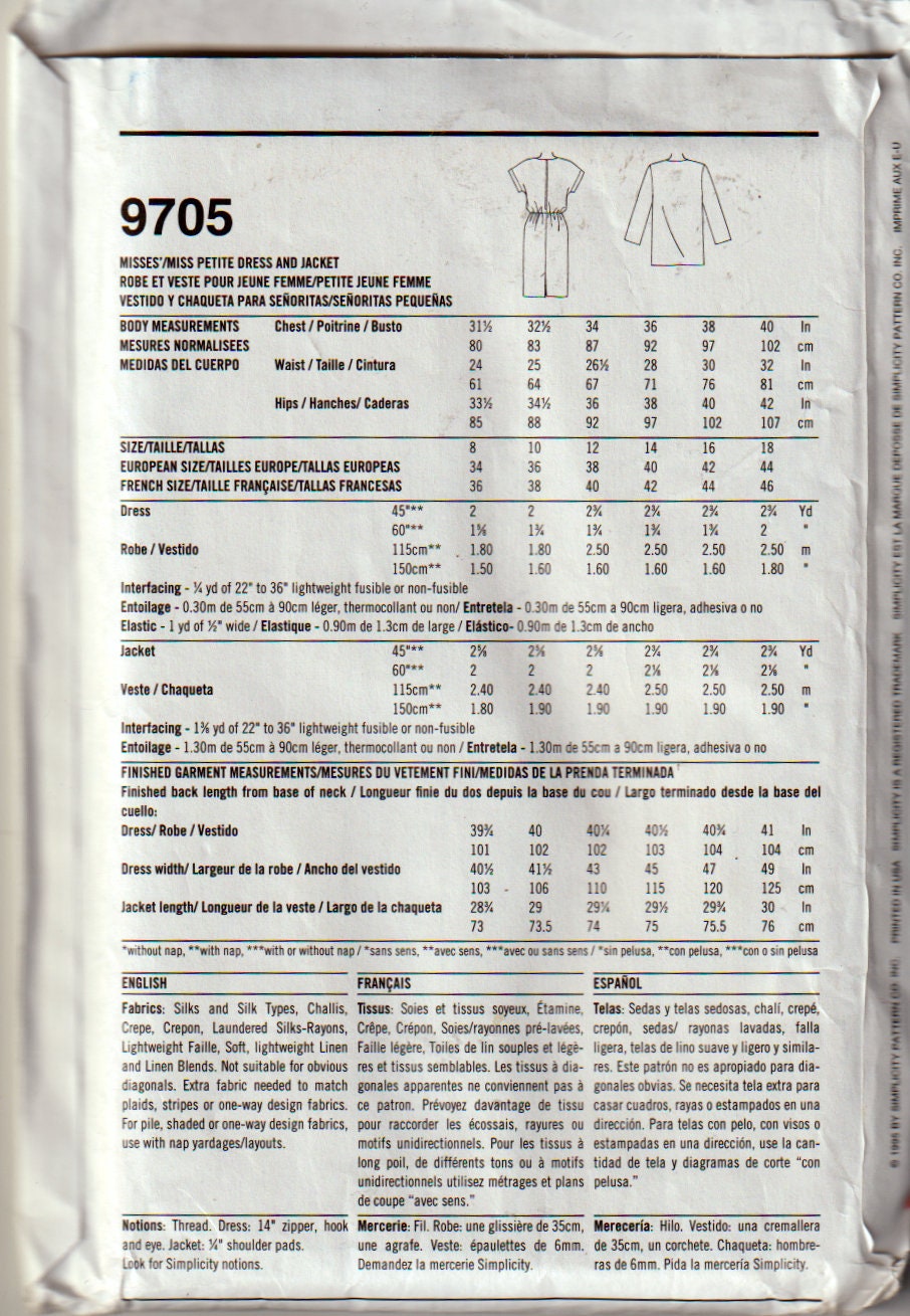 Simplicity Sewing Pattern 9705 Original - Etsy