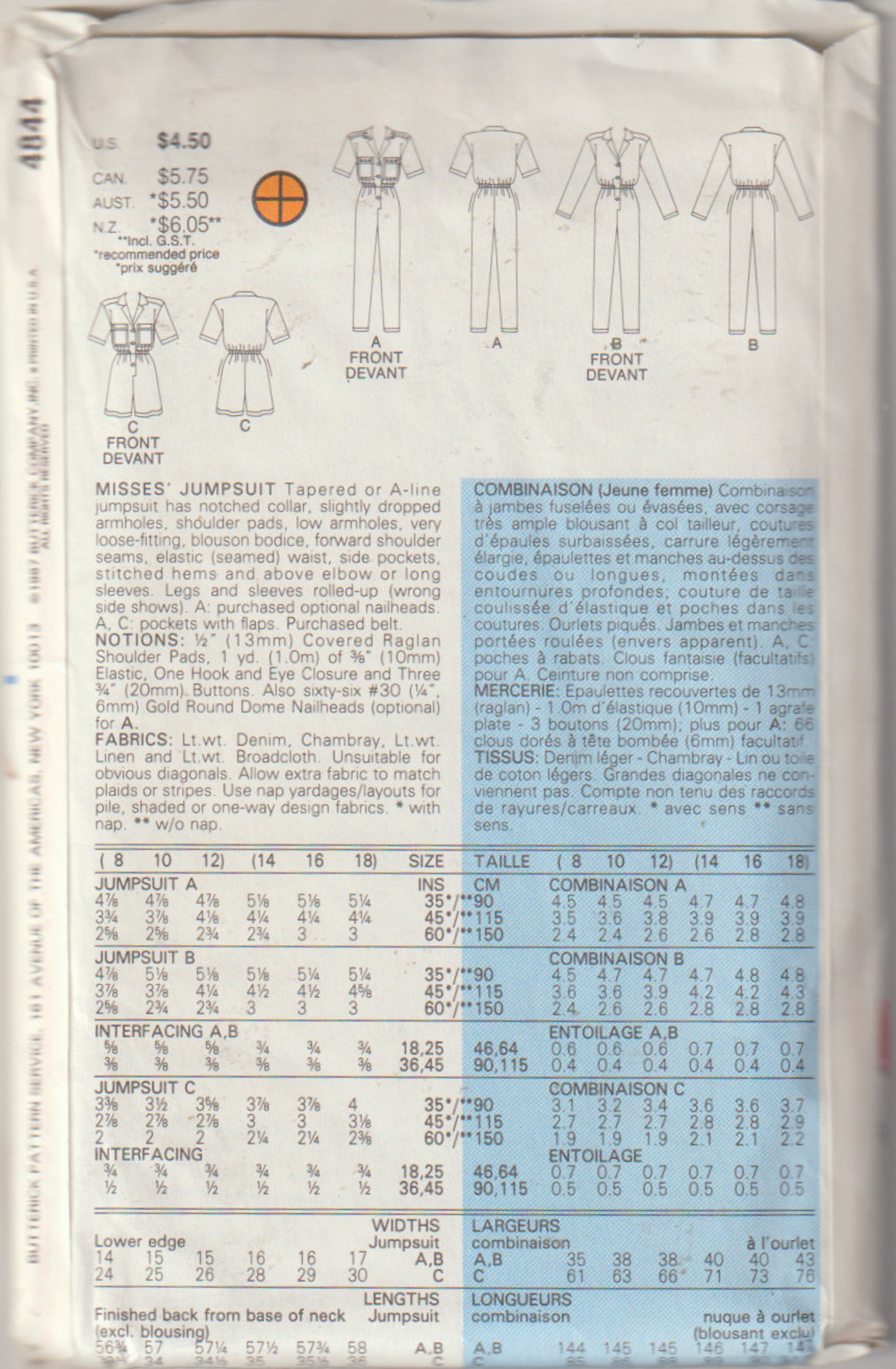 Butterick Sewing Pattern 4844 Original - Etsy