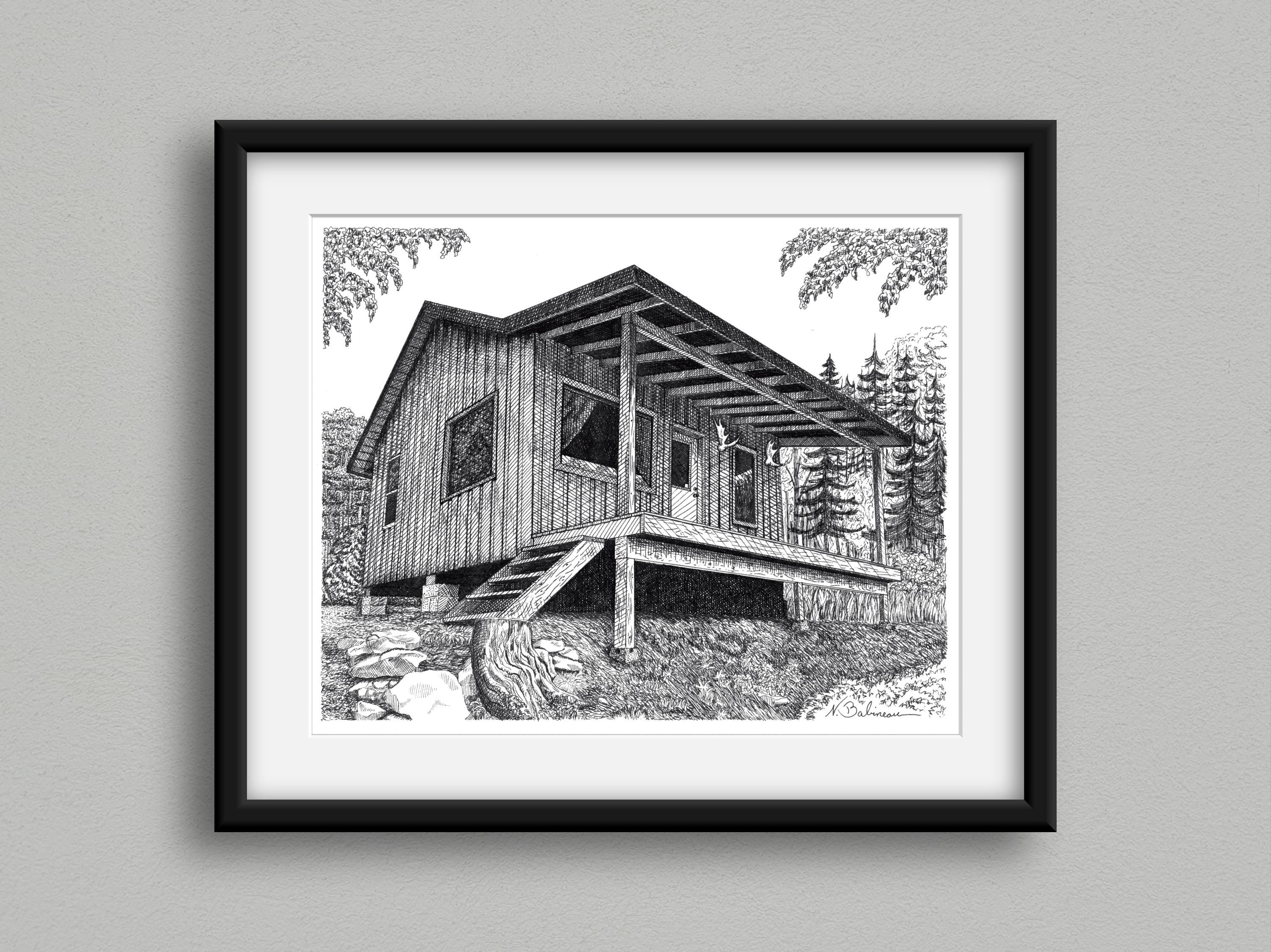 Cabin in the Woods Art Print: Architecture Pen & Ink Illustration - Etsy