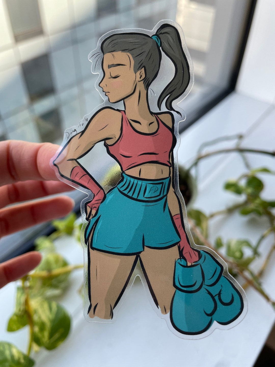 Female Fighter Side Profile Clear Sticker - Etsy