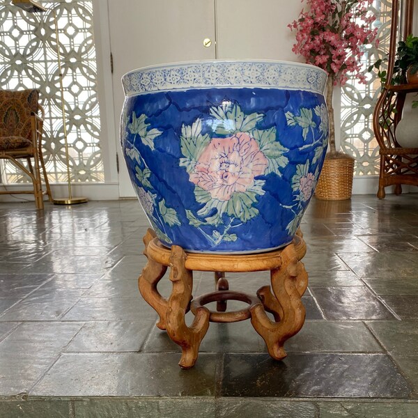 Blue and White Fish Bowl Planter - Etsy