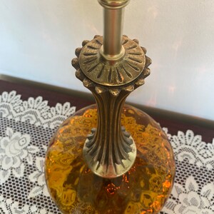 Vintage Amber Glass and Brass Table Lamp Lighted Base Gorgeous - Etsy