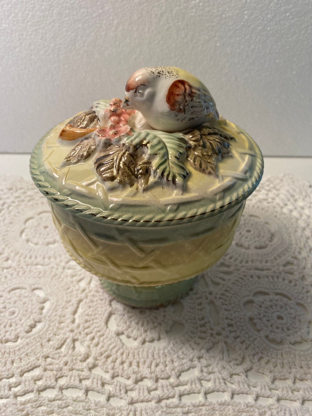 Vintage Hand Painted Betson Ceramic Lidded Compote / Dish / Bird Design ...