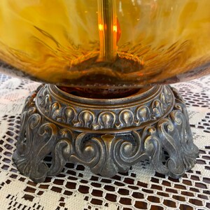 Vintage Amber Glass and Brass Table Lamp Lighted Base Gorgeous - Etsy