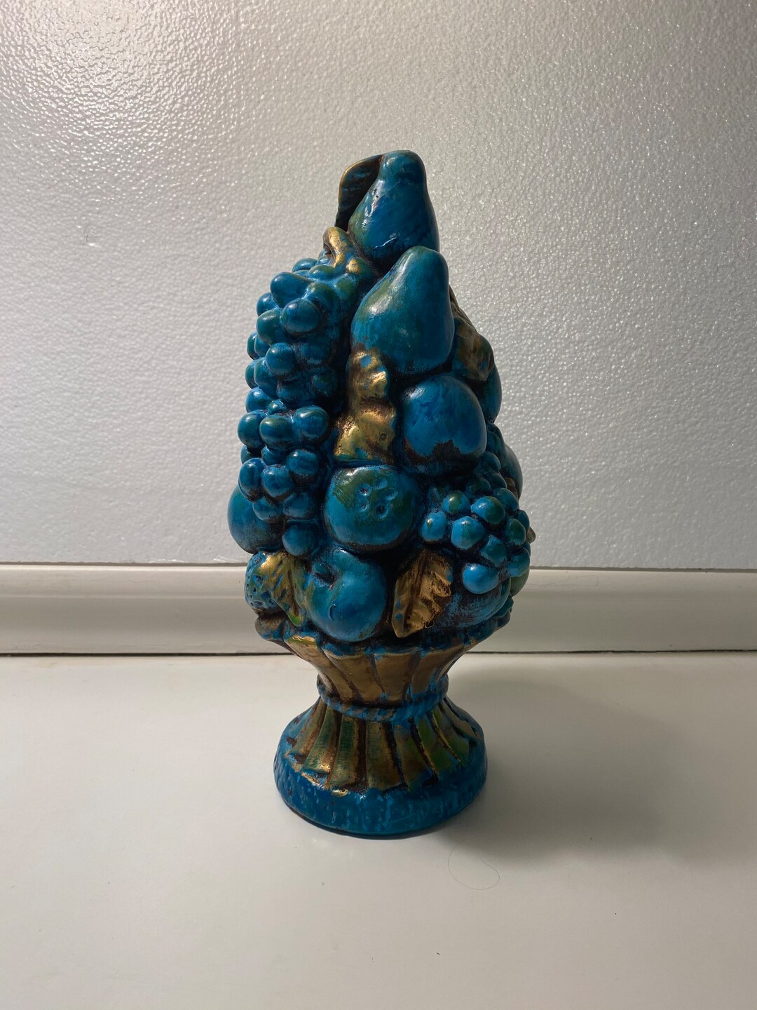 Vintage Ceramic Fruit Basket Topiary - Turquoise Gold and Green - Matte ...