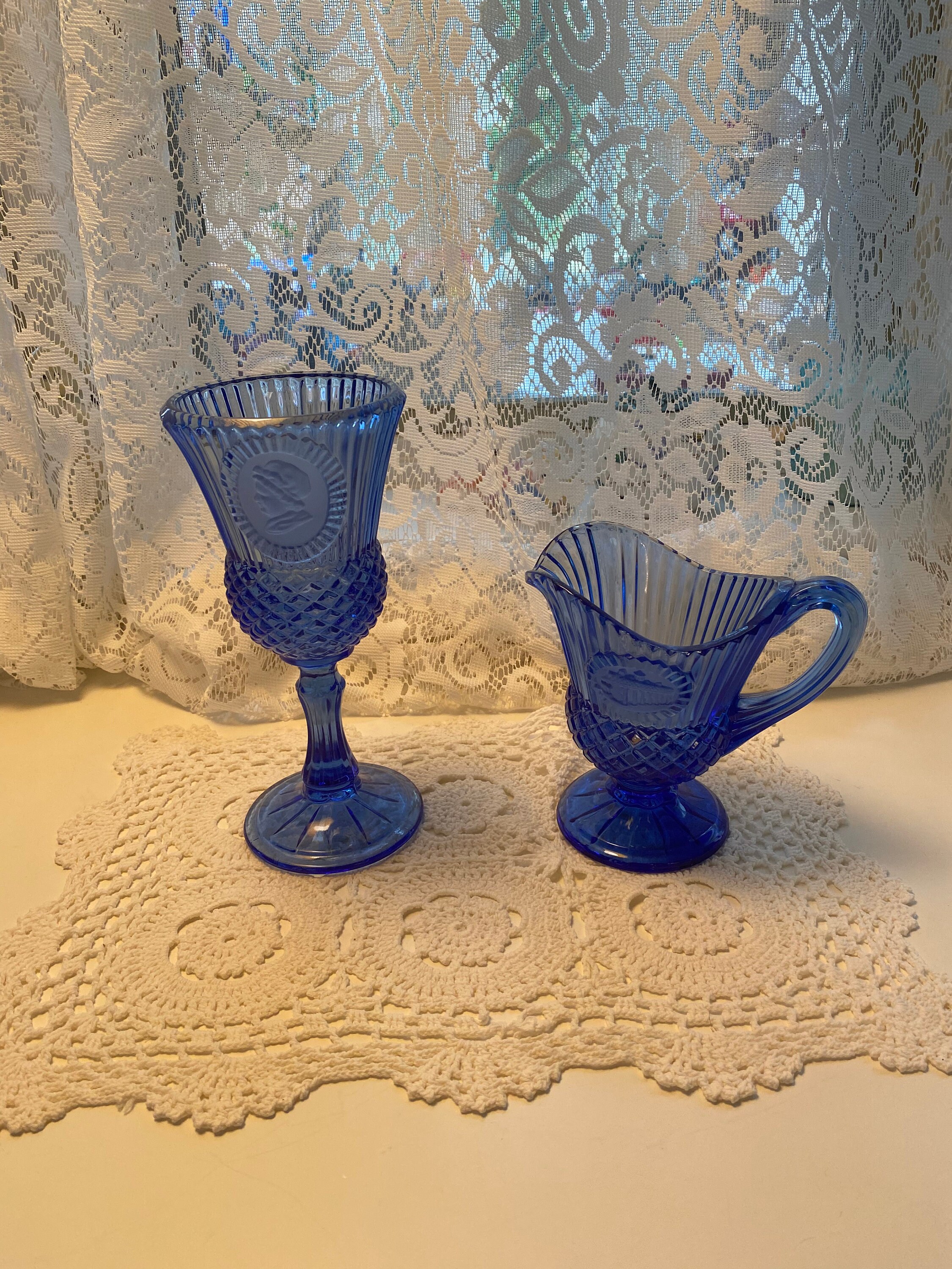Vintage Avon Cobalt Blue Glass Water Goblet and Pitcher - Etsy