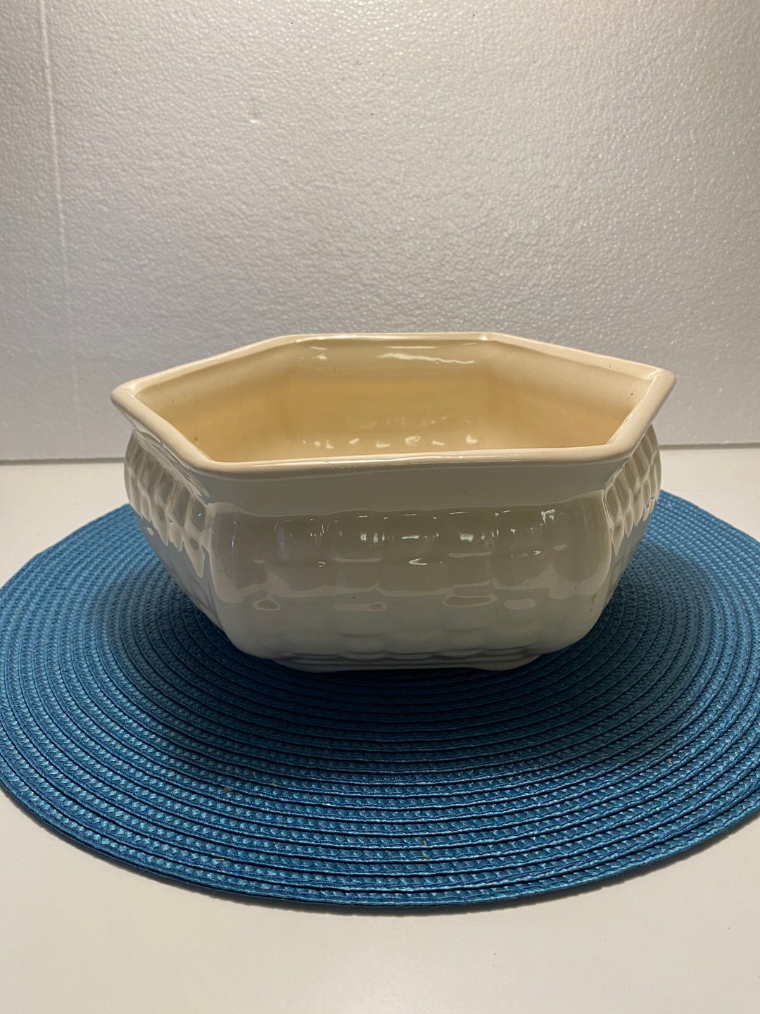 Vintage Ceramic Basket Weave Pattern Planter Bowl off White Perfect for ...