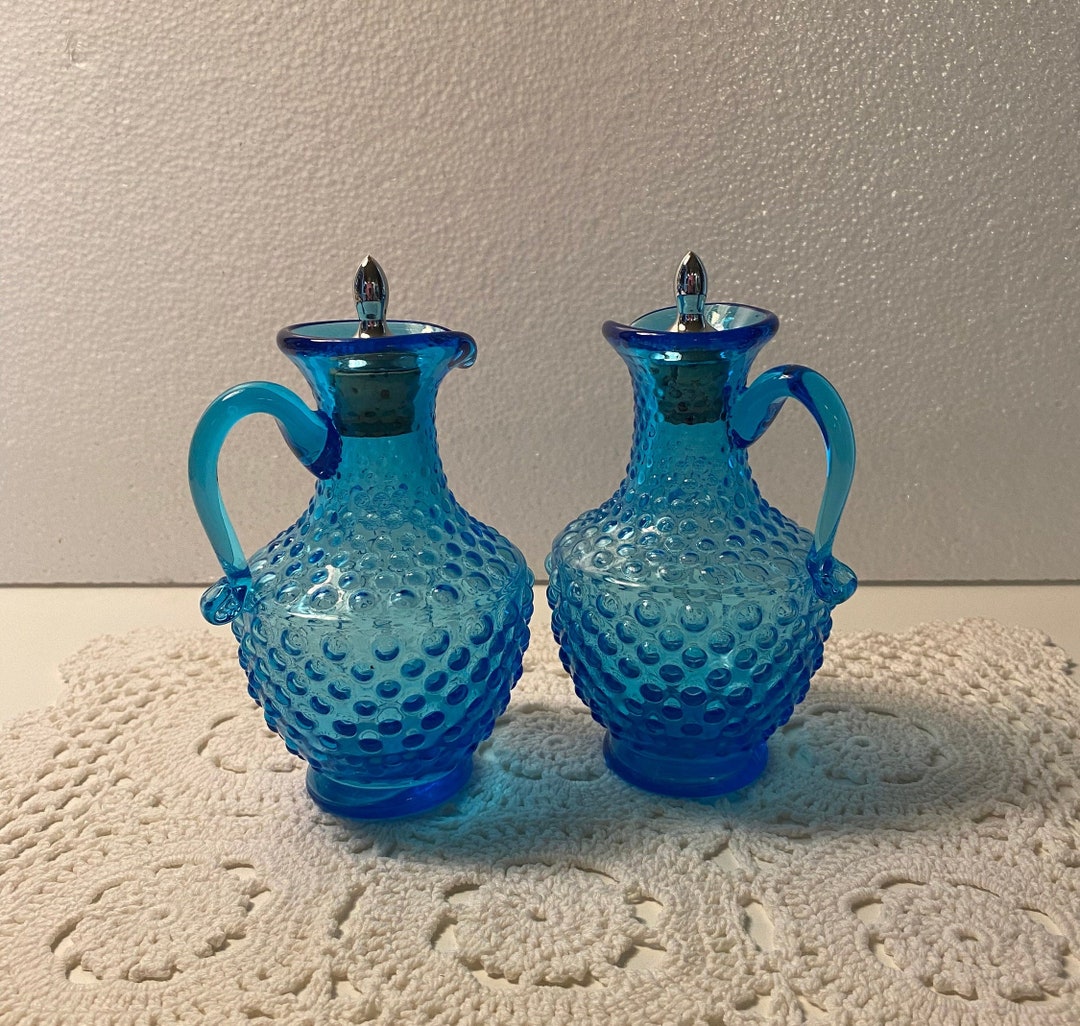 Vintage Blue Kanawha Hobnail Glass Cruets / Pitchers - Etsy