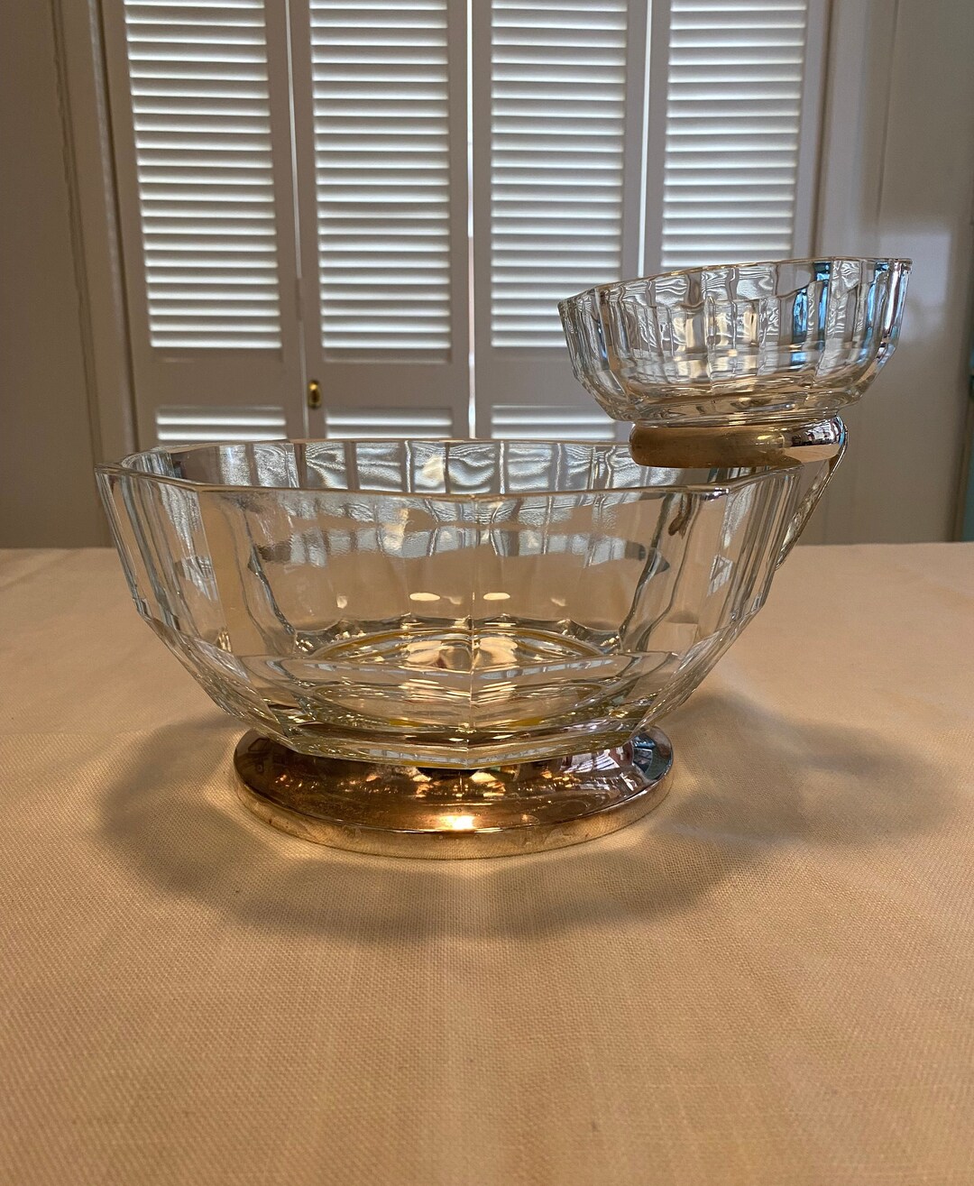 Vintage Italian Crystal and Silverplate Chip and Dip Serving Ware Made ...