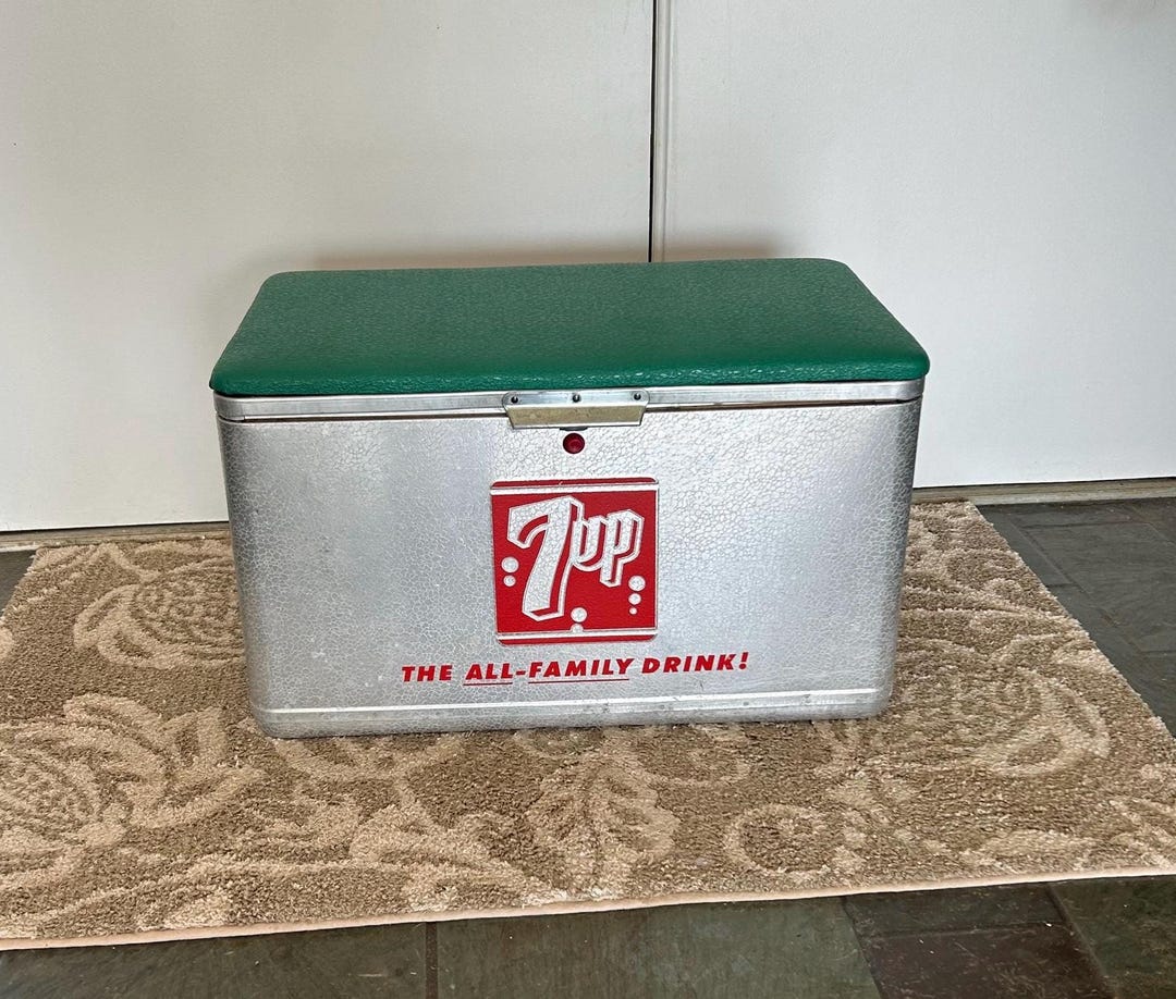 Vintage 1950’s Aluminum 7-up Cooler - Green Vinyl Lid - Great Condition ...