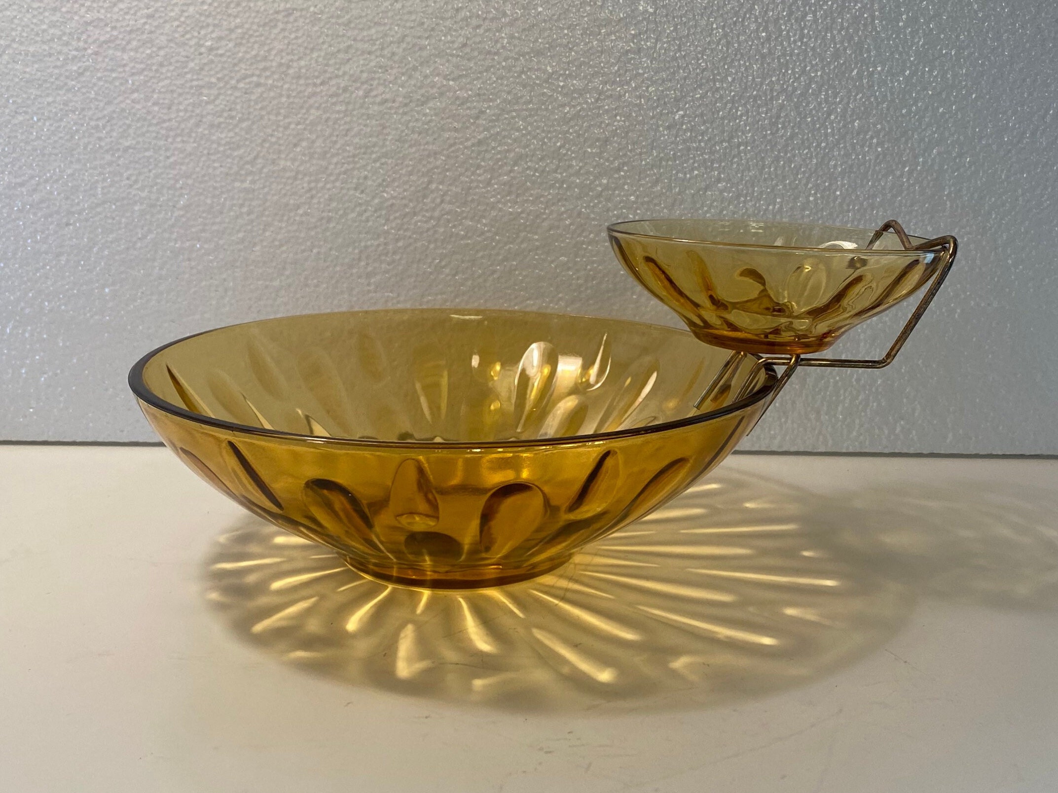 Vintage Amber Glass Chip and Dip Bowl - Etsy