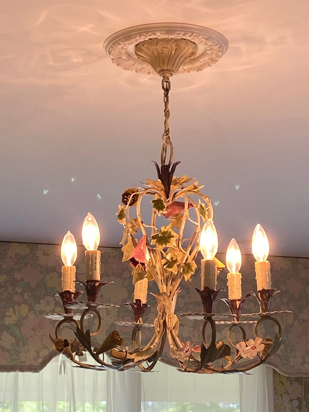 Beautiful Vintage Italian Floral Tole Metal 6 Arm Chandelier - Etsy